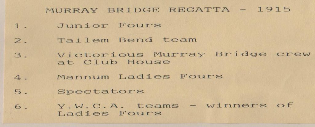 MBRC Reggtta 1915 list – Murray Bridge Rowing Club